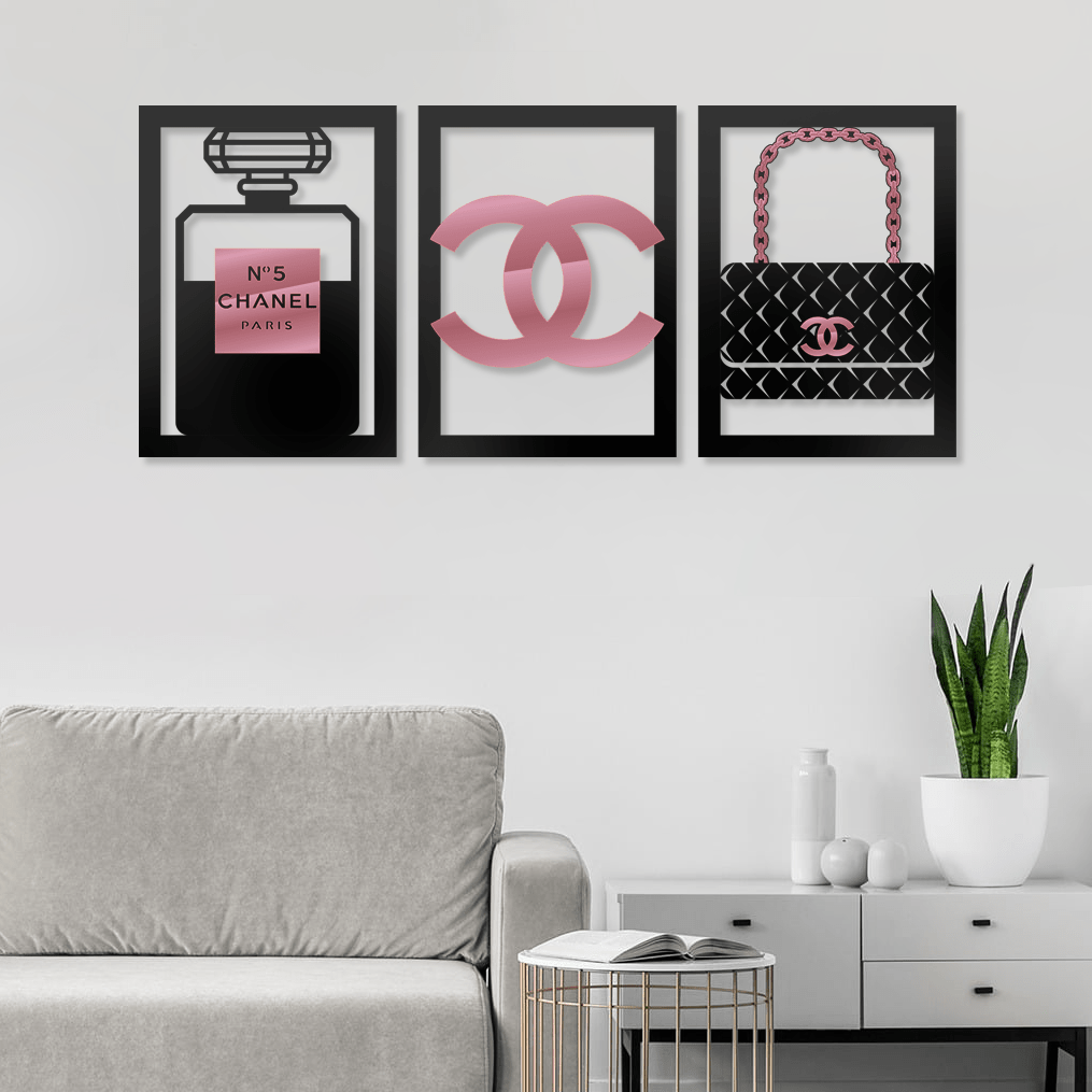 QUADROS DECORATIVOS - CHANEL (KIT 3 PEÇAS) - TEROM Laser
